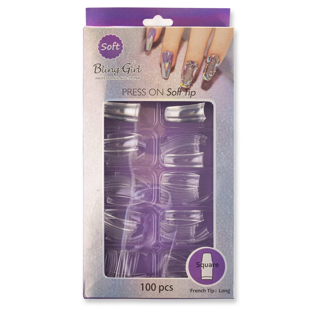 Bling Girl BG-76 Square French Tip Press On Soft Tips 100 pcs Clear ...